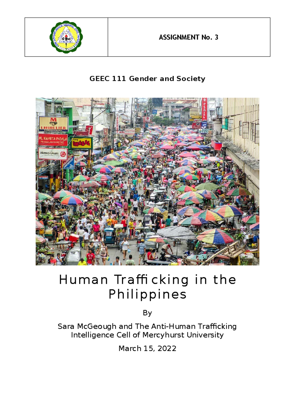 GEEC 111 Assignment No. 3 - GEEC 111 Gender and Society Human Traffi ...