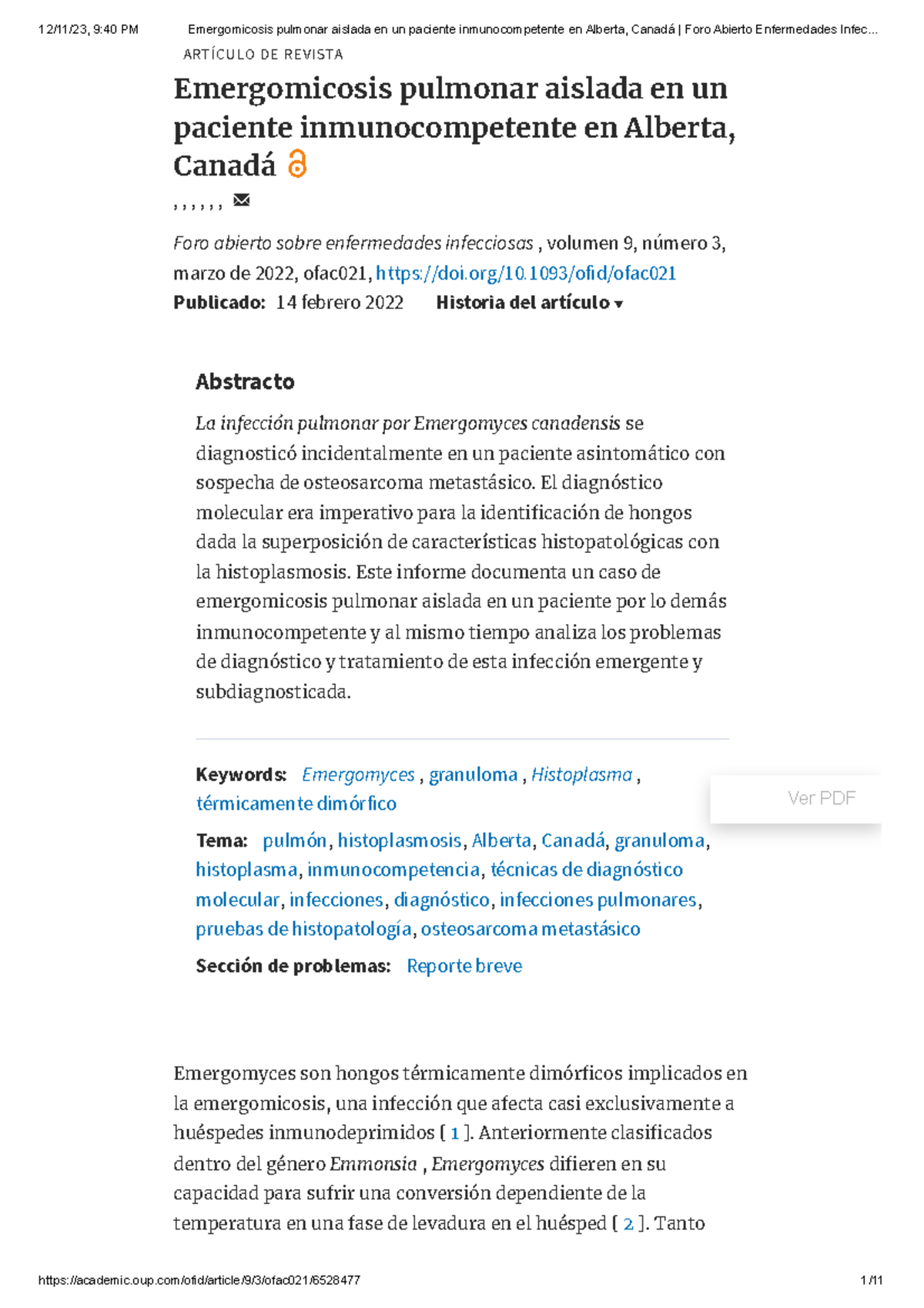 Emergomicosis pulmonar aislada en un paciente inmunocompetente en ...