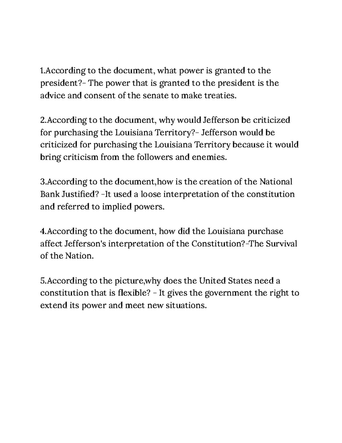- Thomas Jefferson's Presidency Packet - 1 to the document, what power ...