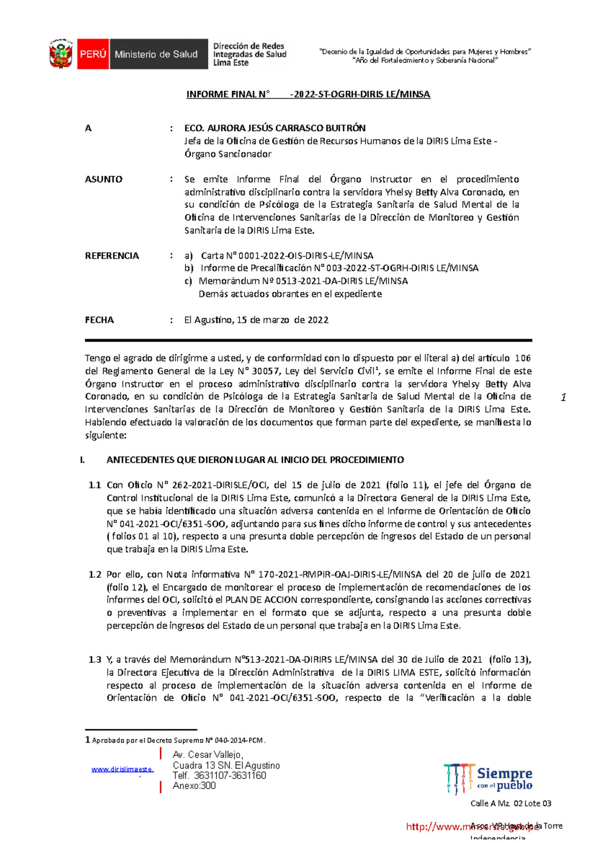 Informe Final de Instrucción - Doble percepciòn - Yhelsy Betty Alva ...
