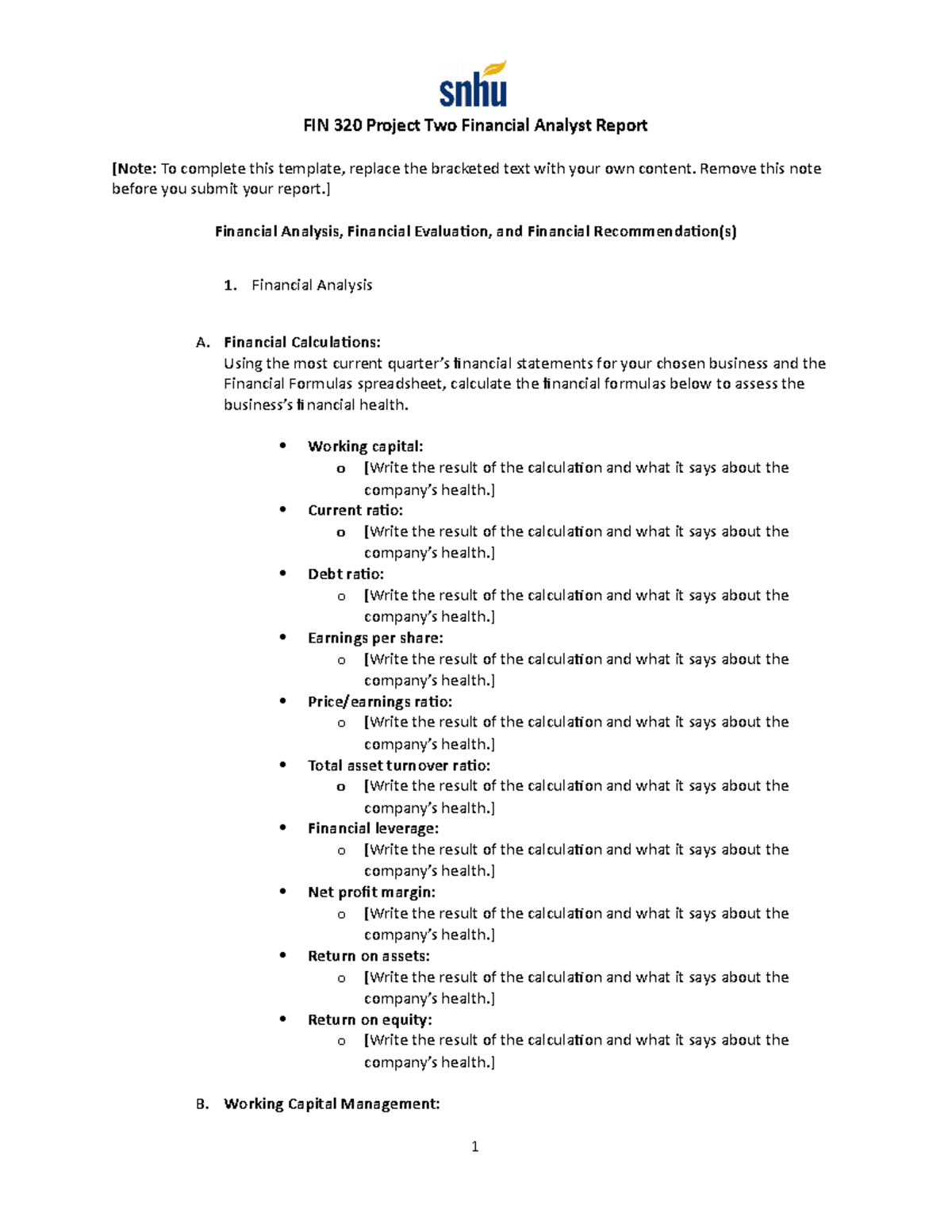 FIN 320 Project Two Financial Analyst Report - Remove this note before ...