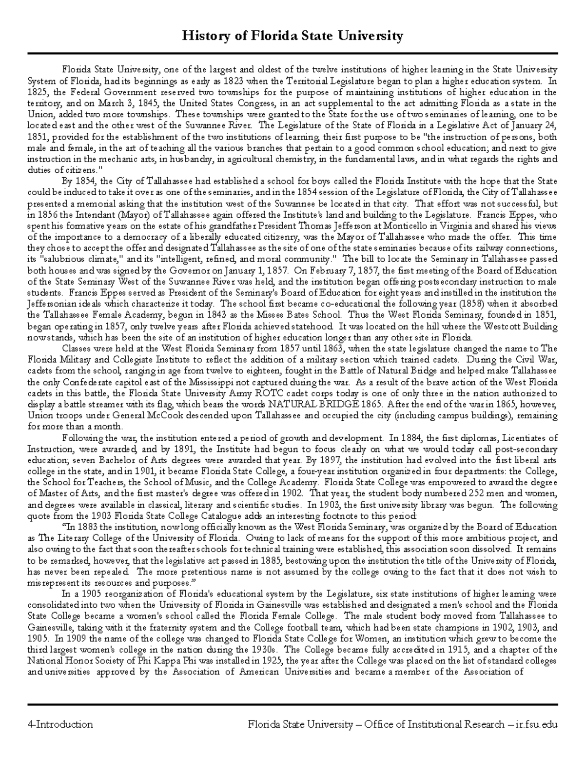 History of FSU - Florida State University, one of the largest and ...