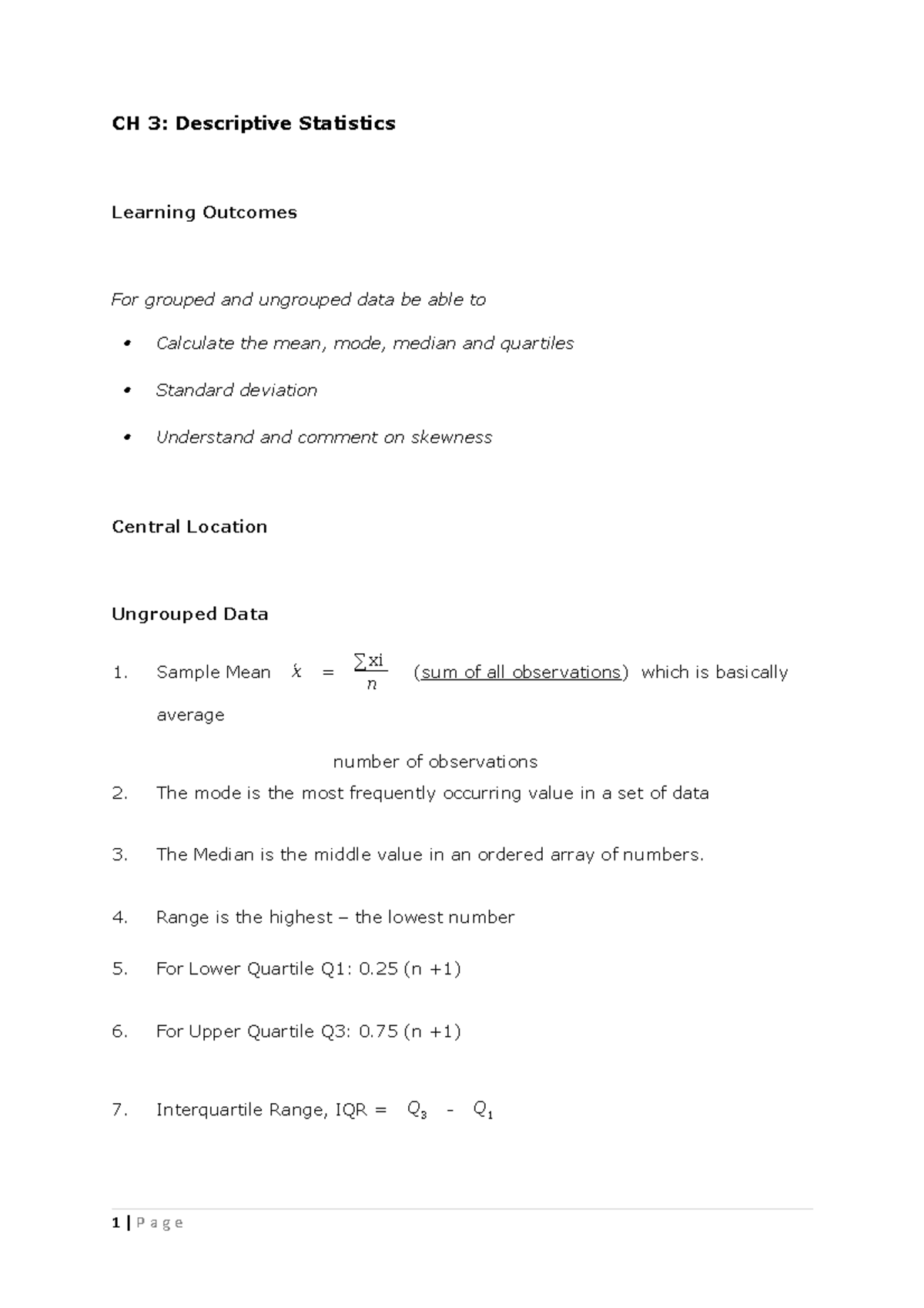 Unit 3 Numeric Descriptive Statistics - CH 3: Descriptive Statistics ...