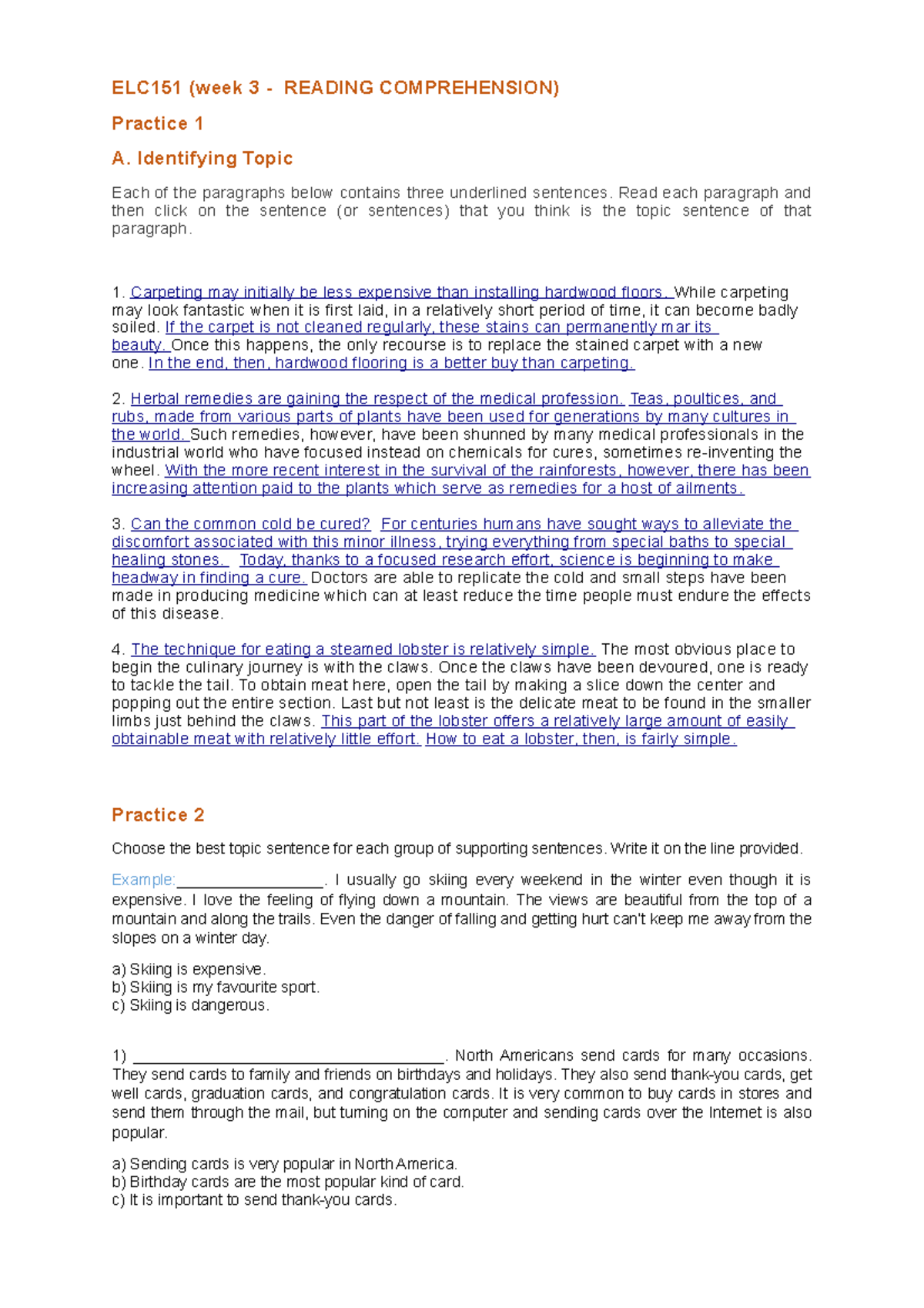 ELC 151 Reading practices - ELC151 (week 3 - READING COMPREHENSION ...