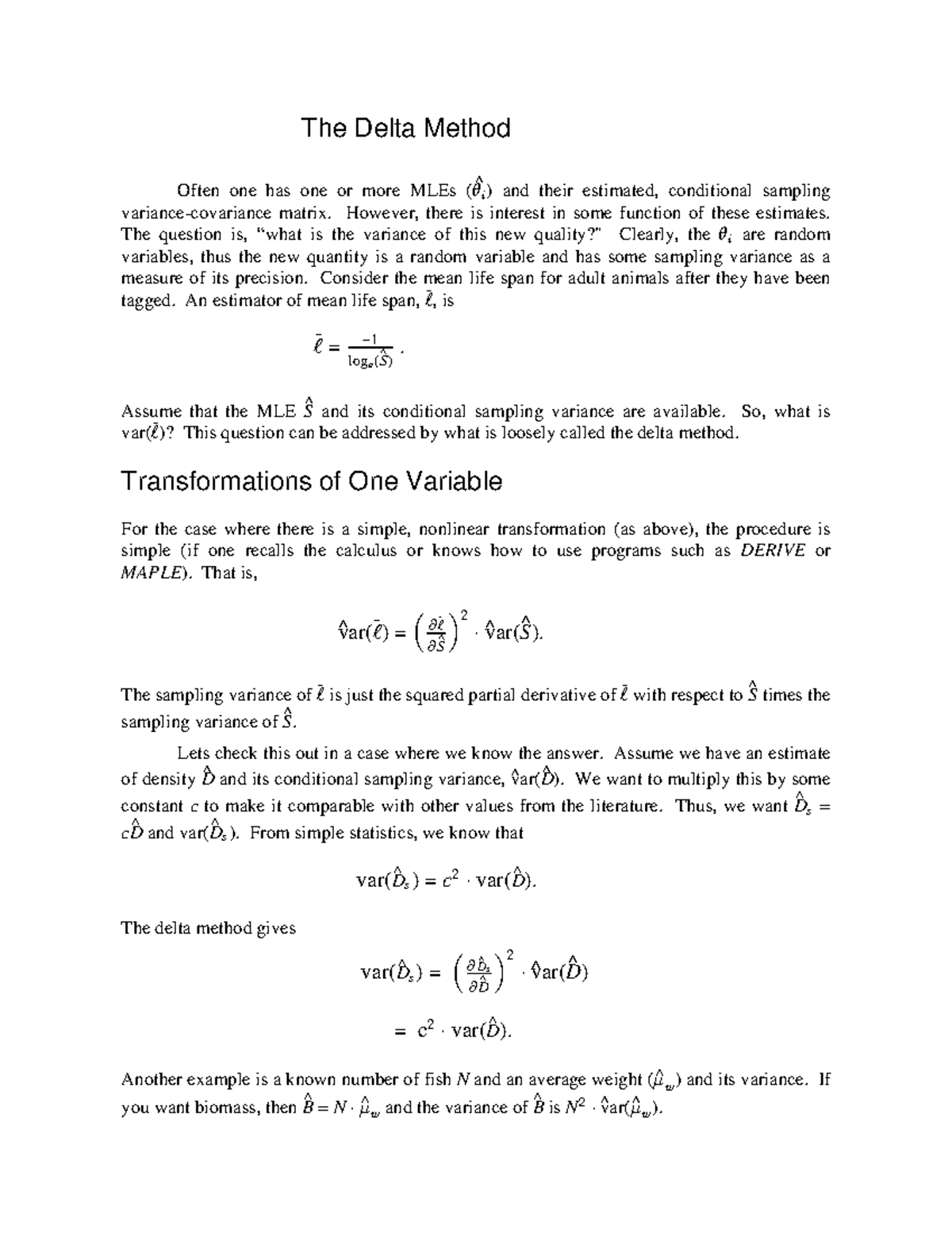 Delta - quiz - The Delta Method Often one has one or more MLEs ( )^ 3 ...