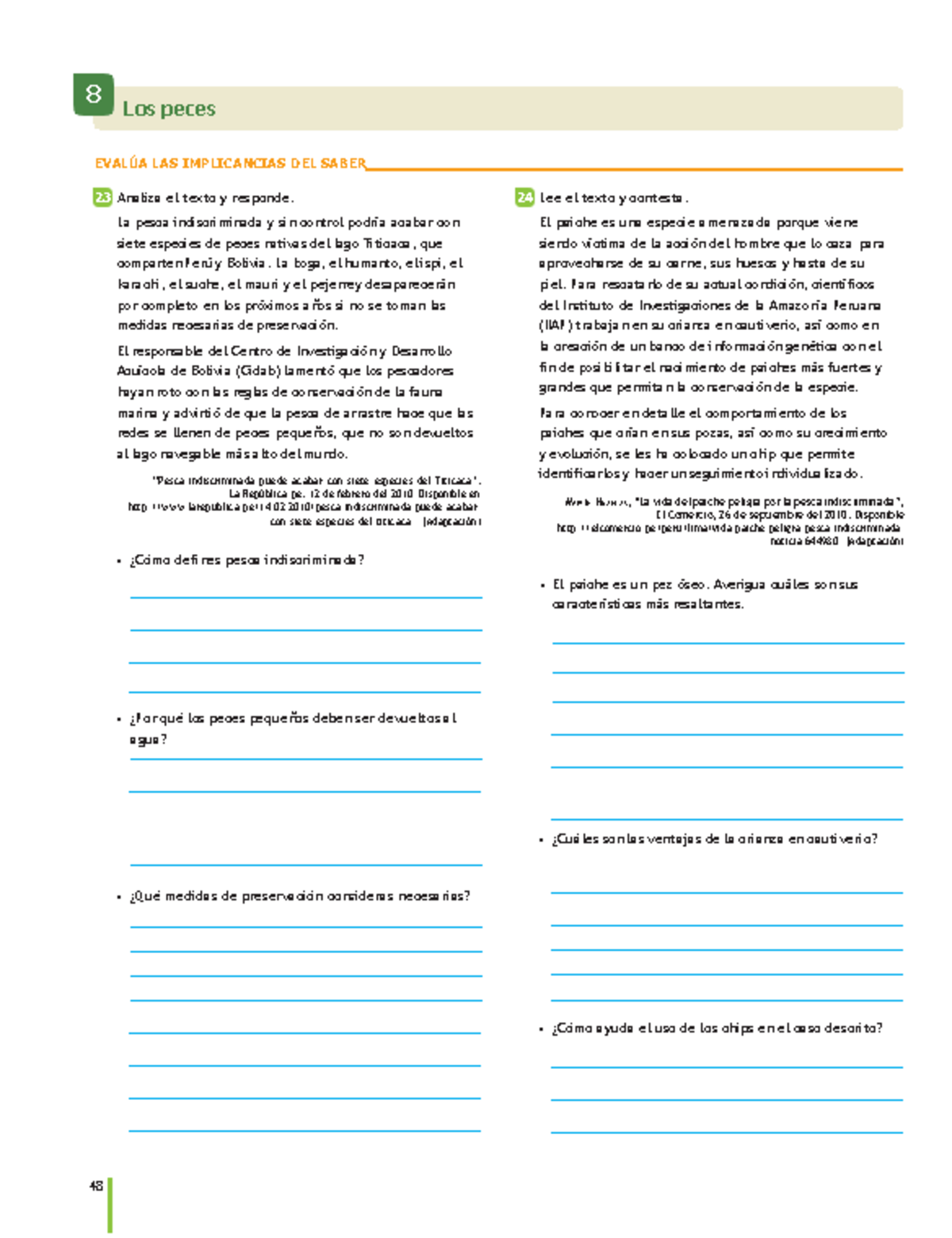 1° Unidad 3 Peces y anfibios act - 48 EVAL⁄A LAS IMPLICANCIAS DEL SABER ...