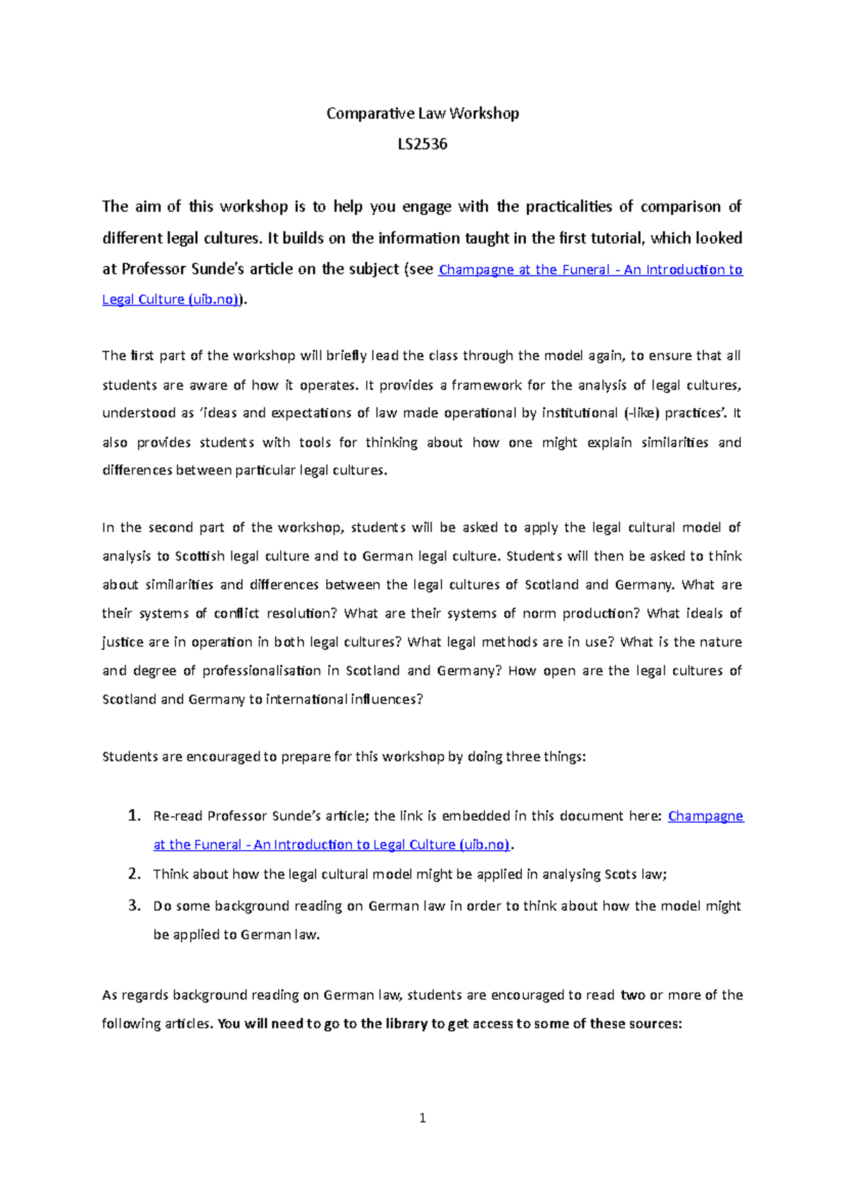 Comparative Law Workshop Final(1) - Comparative Law Workshop LS The aim ...