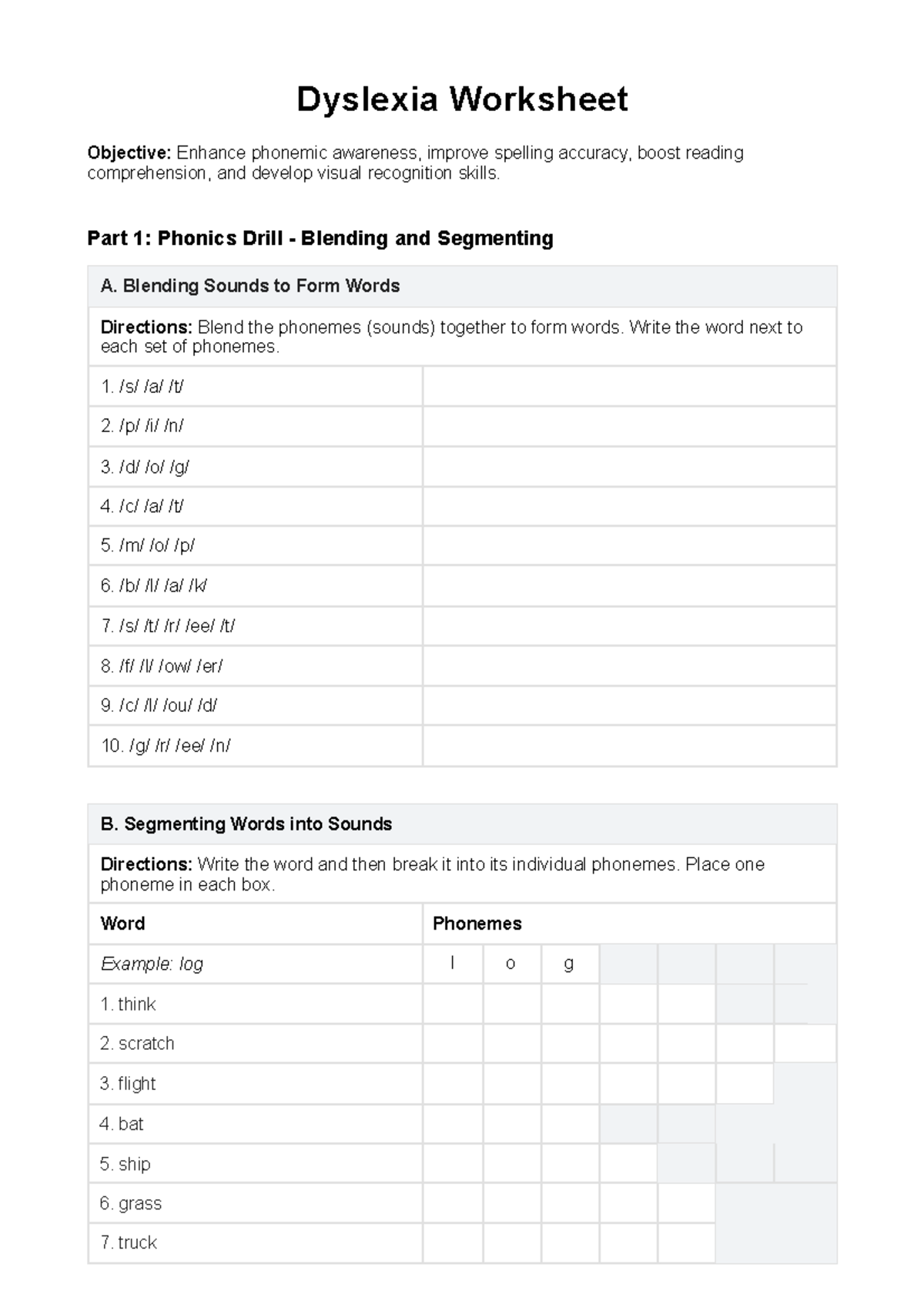 Dyslexia-worksheet - Bueno - Dyslexia Worksheet Objective: Enhance ...
