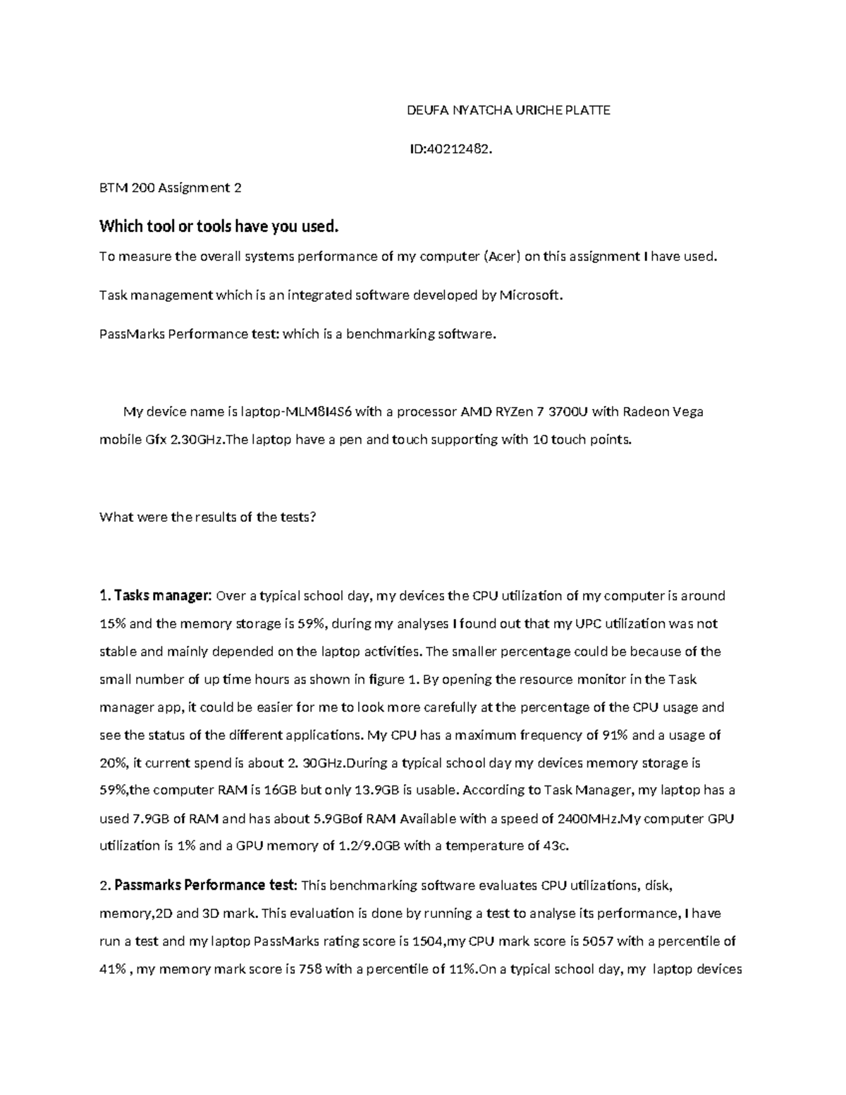 BTM 200 Assignment 2 bbc - DEUFA NYATCHA URICHE PLATTE ID:40212482. BTM 200 Assignment 2 Which ...