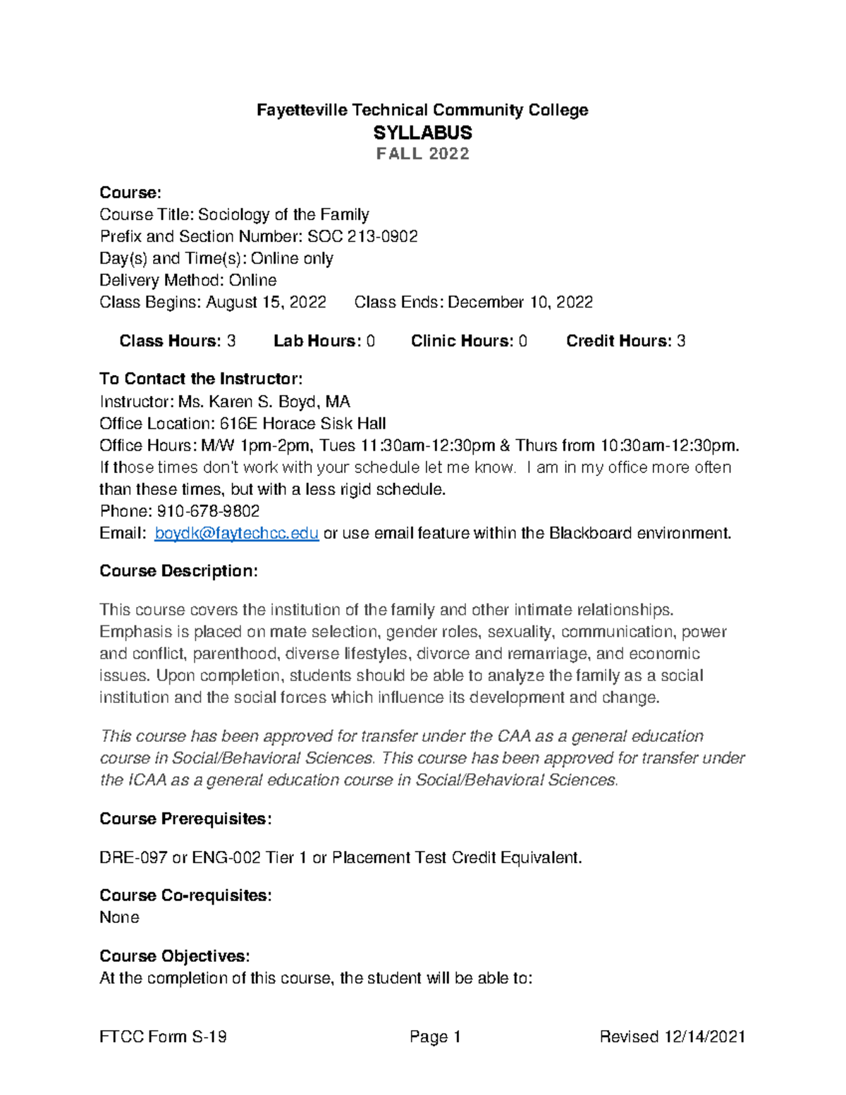Soc Syllabus - Fayetteville Technical Community College SYLLABUS FALL ...
