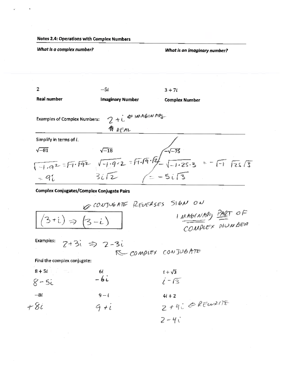 Notes 2.4 Key - simplifying square roots, etc - Studocu