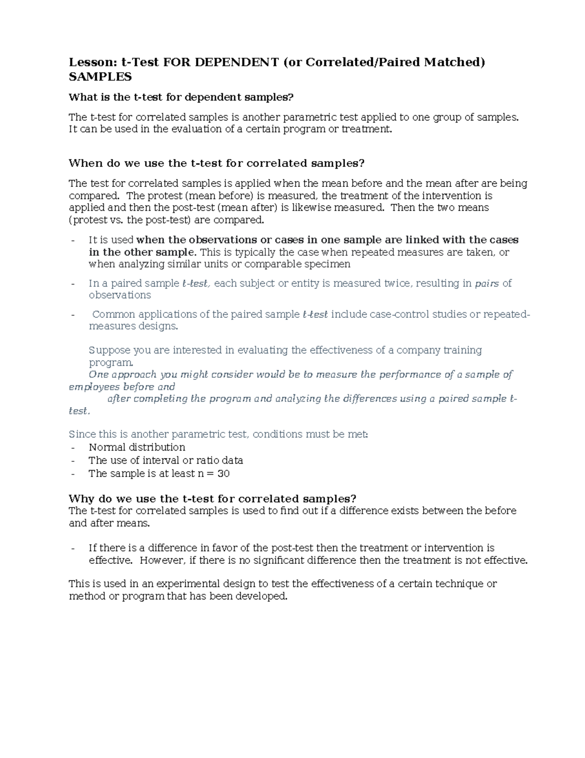 Lesson Dependent t-test - Lesson: t-Test FOR DEPENDENT (or Correlated ...