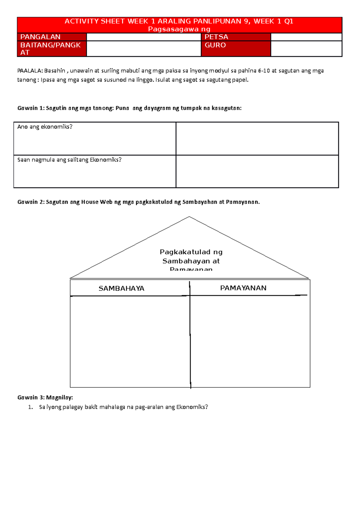 AS week1-AP-9 - activity - ACTIVITY SHEET WEEK 1 ARALING PANLIPUNAN 9 ...