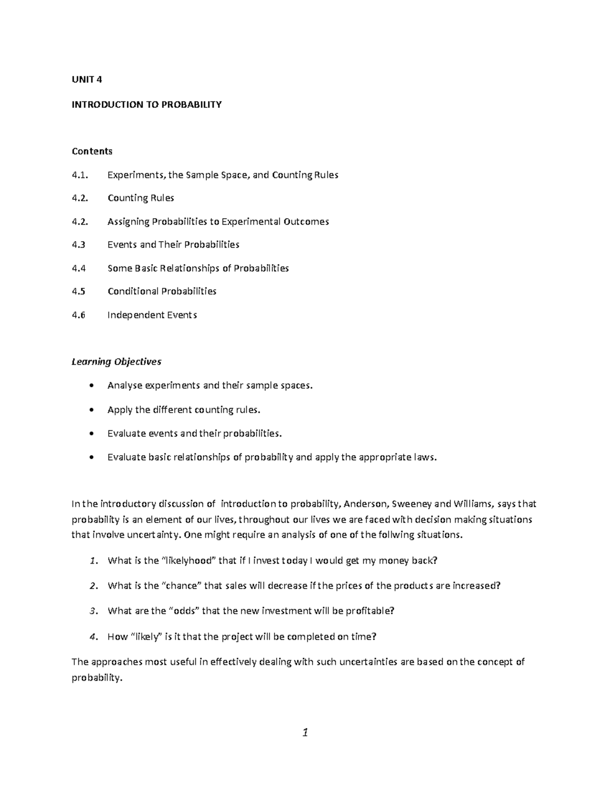 ABA3691 Distance Students Bus Stats Unit 4 - UNIT 4 INTRODUCTION TO ...