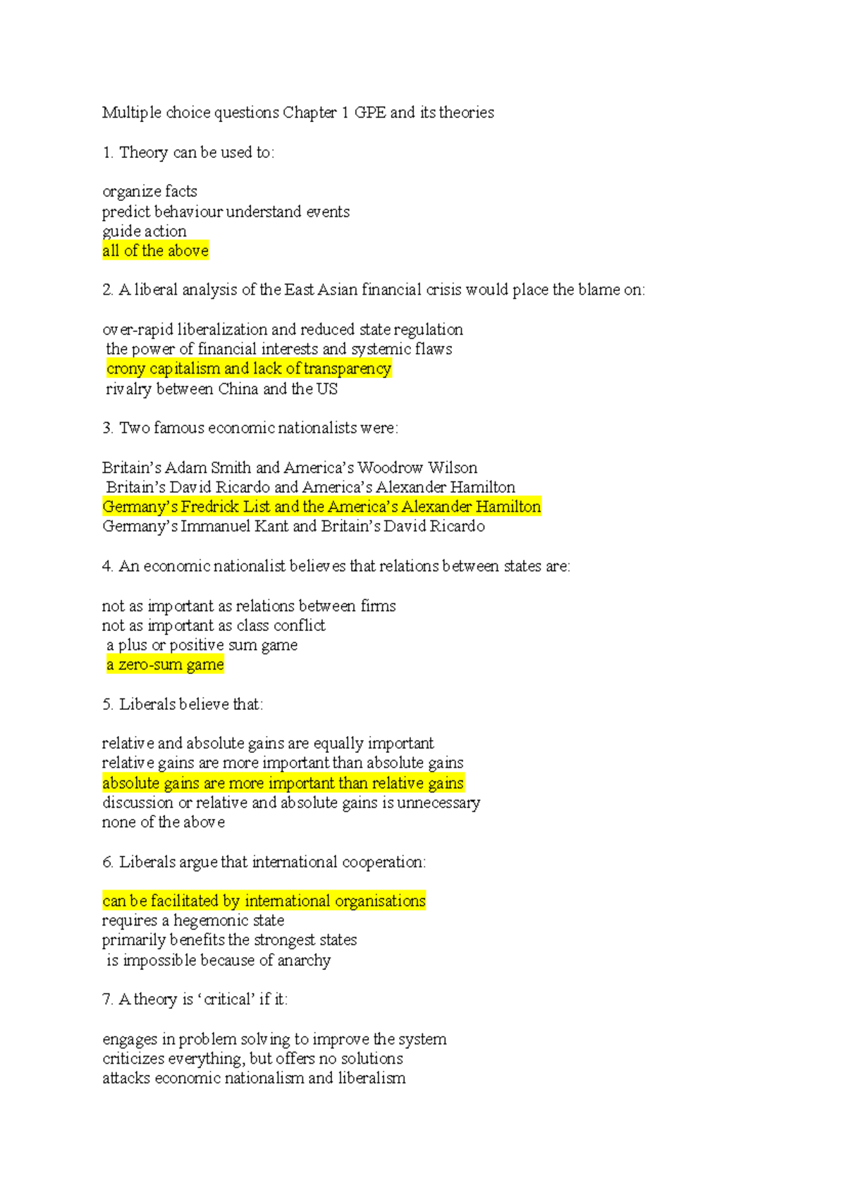 Multiple choice questions GPE - Multiple choice questions Chapter 1 GPE ...