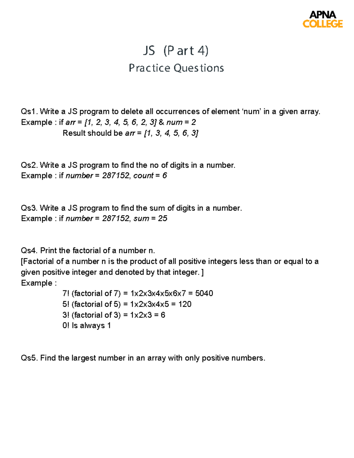 16. JS Part 4 (Qs) - oookngrvbjjf bk'/ - JS (P ar t 4) Practice Ques ...