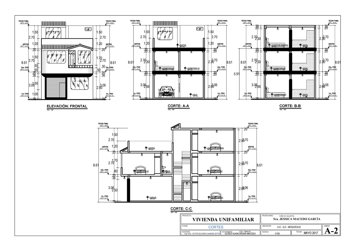Plano DE Cortes - NPT.+0. PISO NPT. +3 2do. PISO NPT. +5 AZOTEA NPT. +8 ...