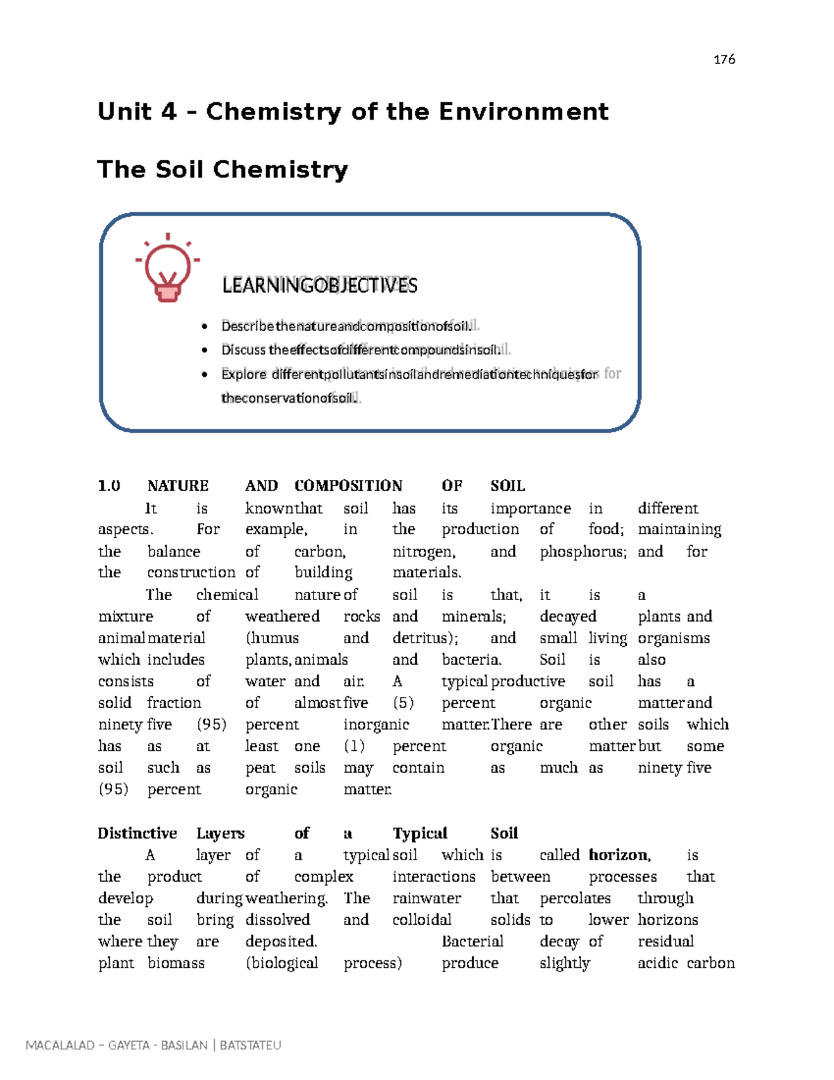 Lecture 13 The Chemistry of Soil - Unit 4 – Chemistry of the ...