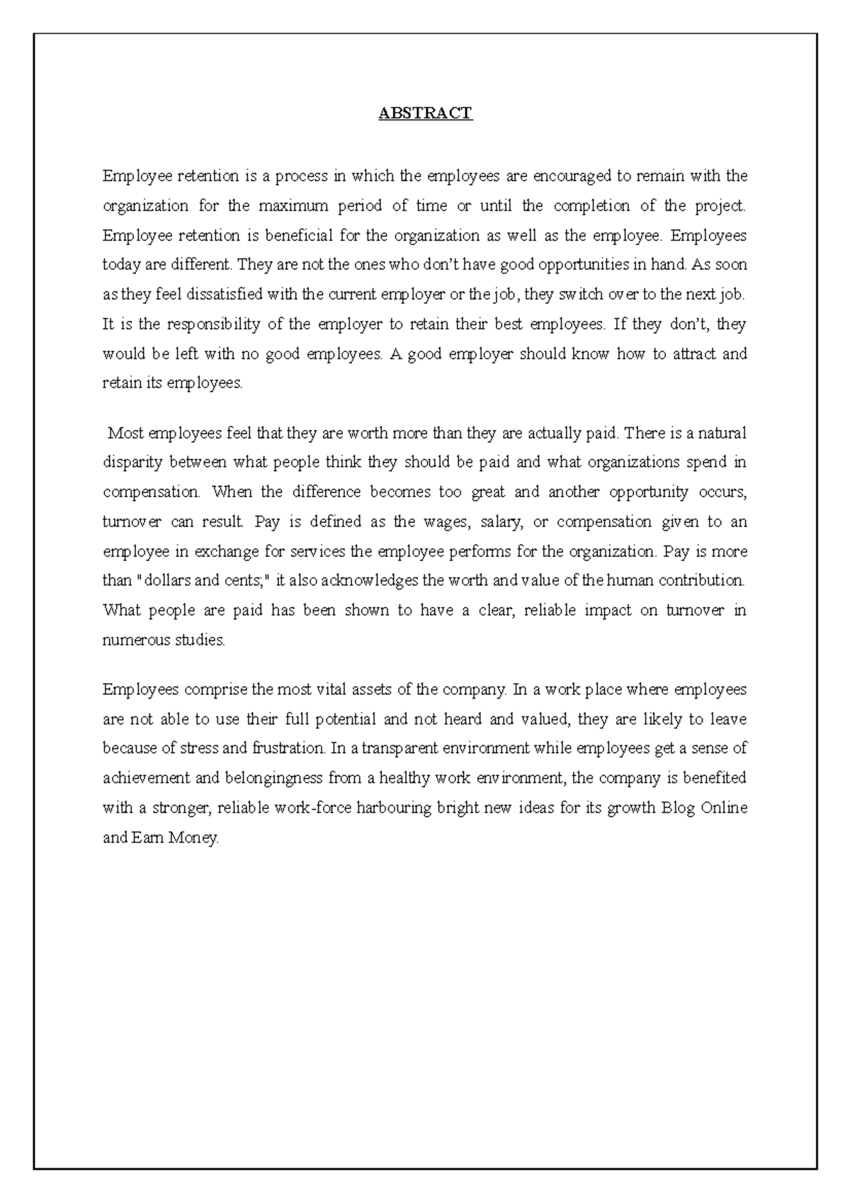 379382549 Project Report on Employee Retention - ABSTRACT Employee ...