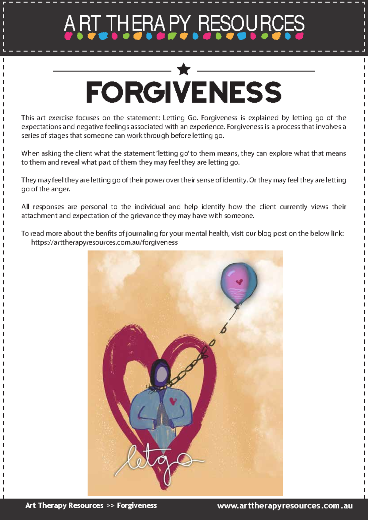 Art therapy exploring forgiveness - A RT THERA PY RESOURCES Forgiveness ...