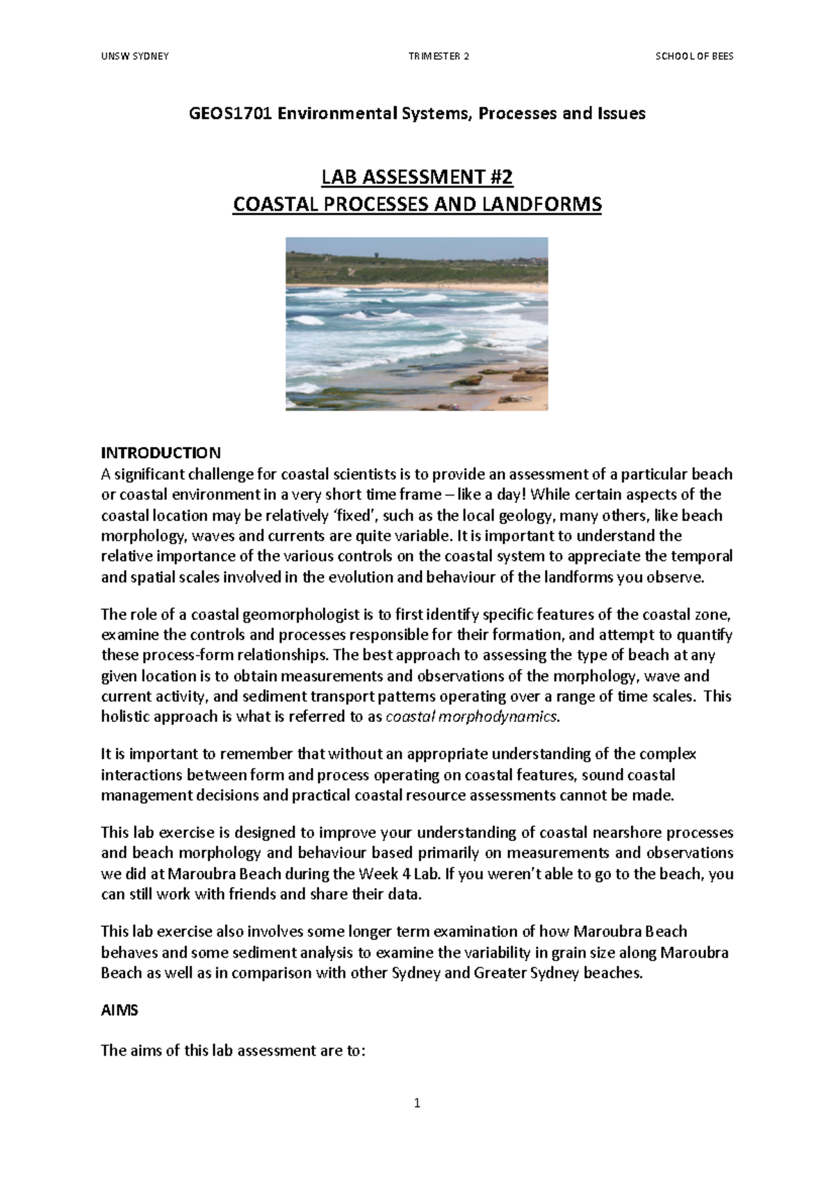 GEOS 1701 Lab Assessment 2 2022 - GEOS1701 Environmental Systems ...