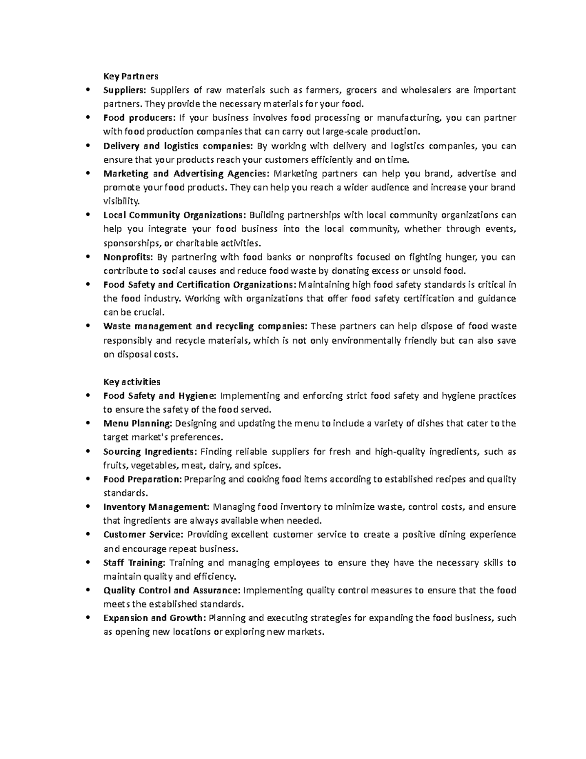 Key Partners - ..... - Key Partners Suppliers: Suppliers of raw ...