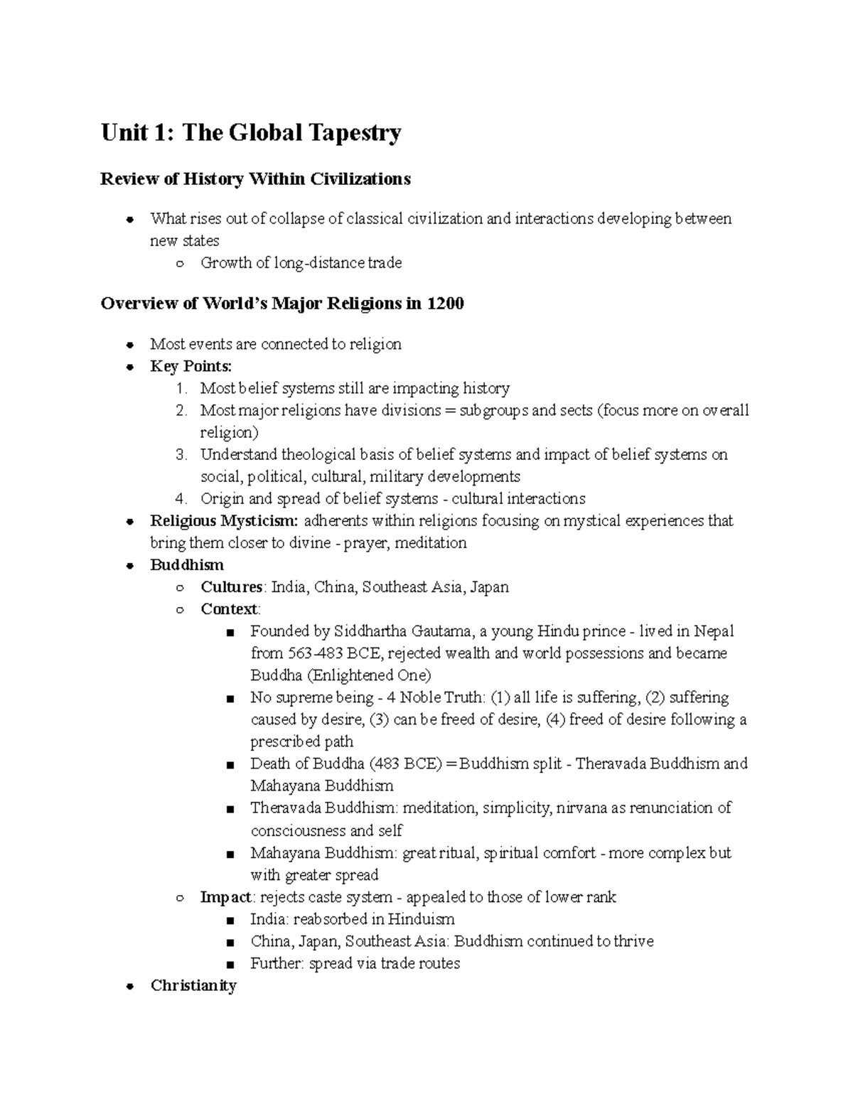 Official Notes AP World History - Unit 1: The Global Tapestry Review of ...