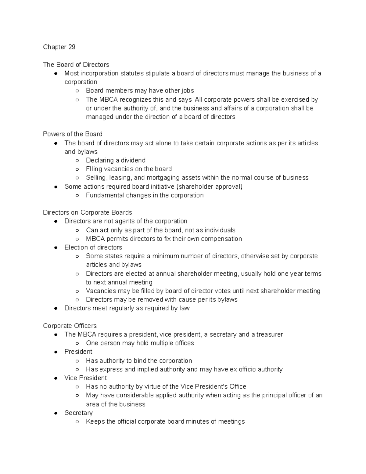 Chapter 29 - Chapter 29 The Board of Directors Most incorporation ...