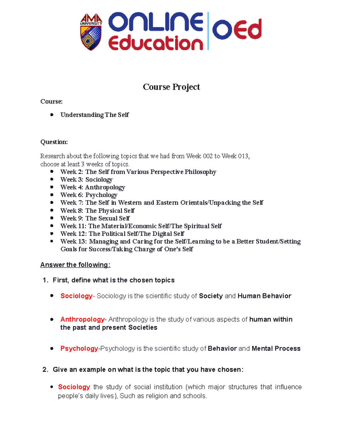 Understanding Self- Course Project - Course Project Course ...