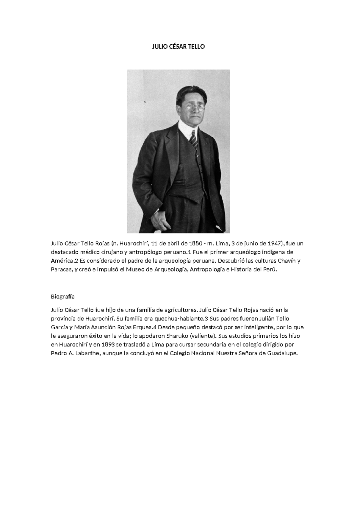 Julio Cesar Tello - JULIO CÉSAR TELLO Julio César Tello Rojas (n ...