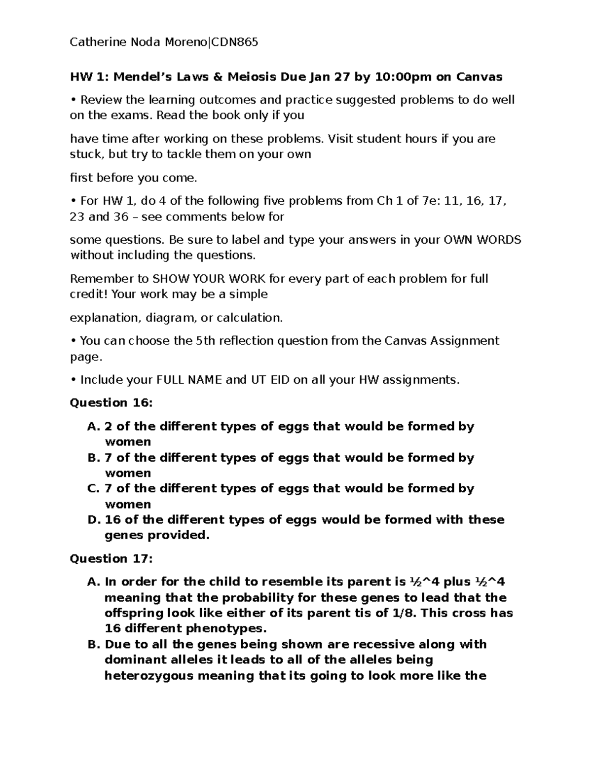 HW #1 - aww - Catherine Noda Moreno|CDN HW 1: Mendel’s Laws & Meiosis ...