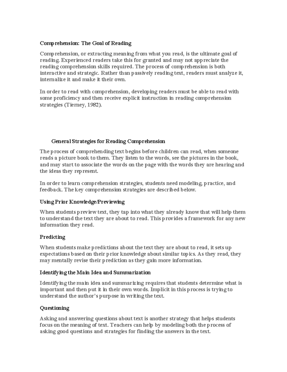 Reading comprehension - Comprehension Comprehension: The Goal of ...