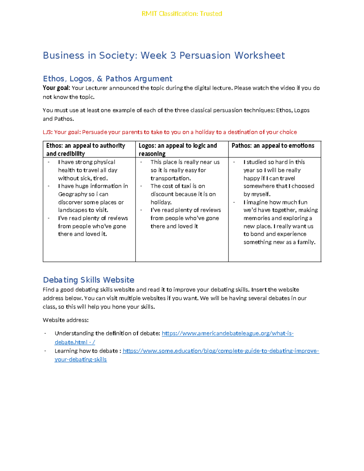 Handout - Online Session - Persuasion Worksheet - RMIT Classification ...