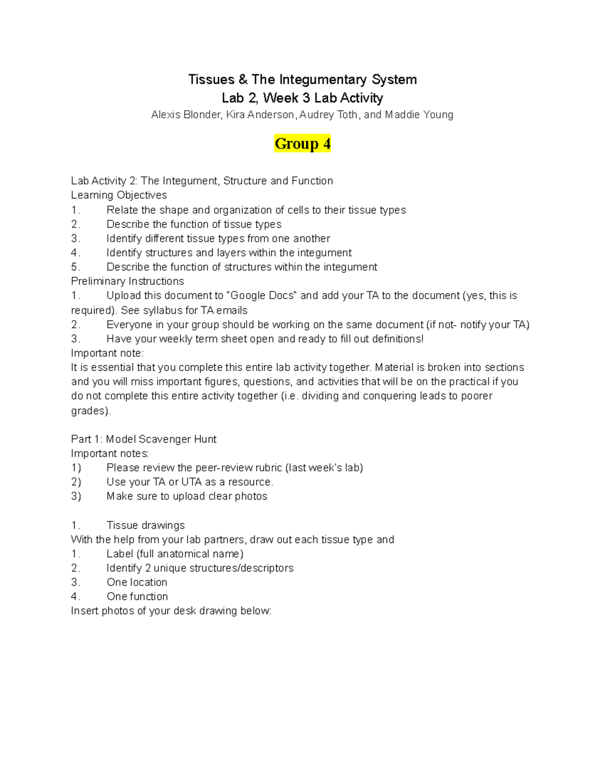 Lab 2 Activity - Lab TA: Anika - Tissues & The Integumentary System Lab ...