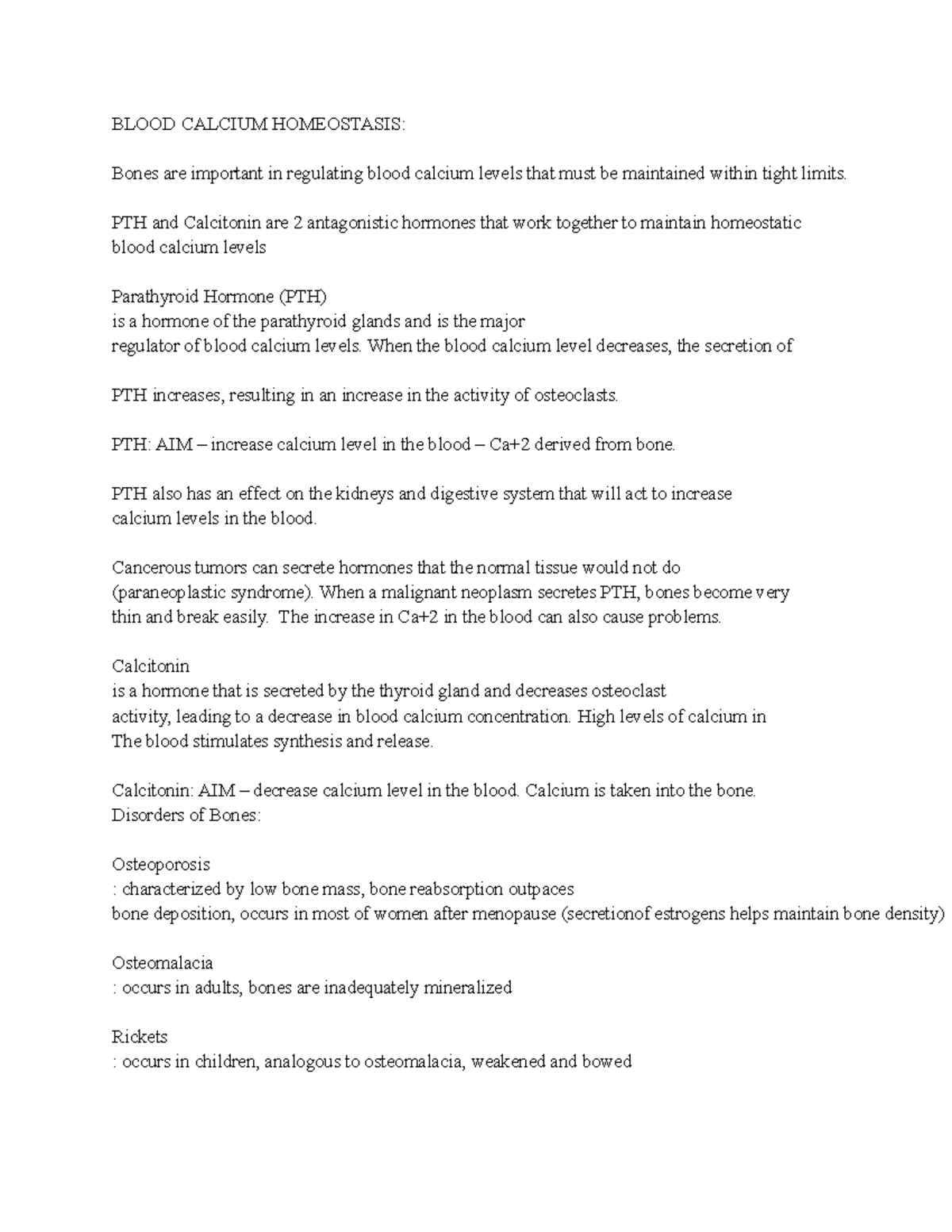 Human Anatomy Block 1 Study Aids Part 2 - BLOOD CALCIUM HOMEOSTASIS ...