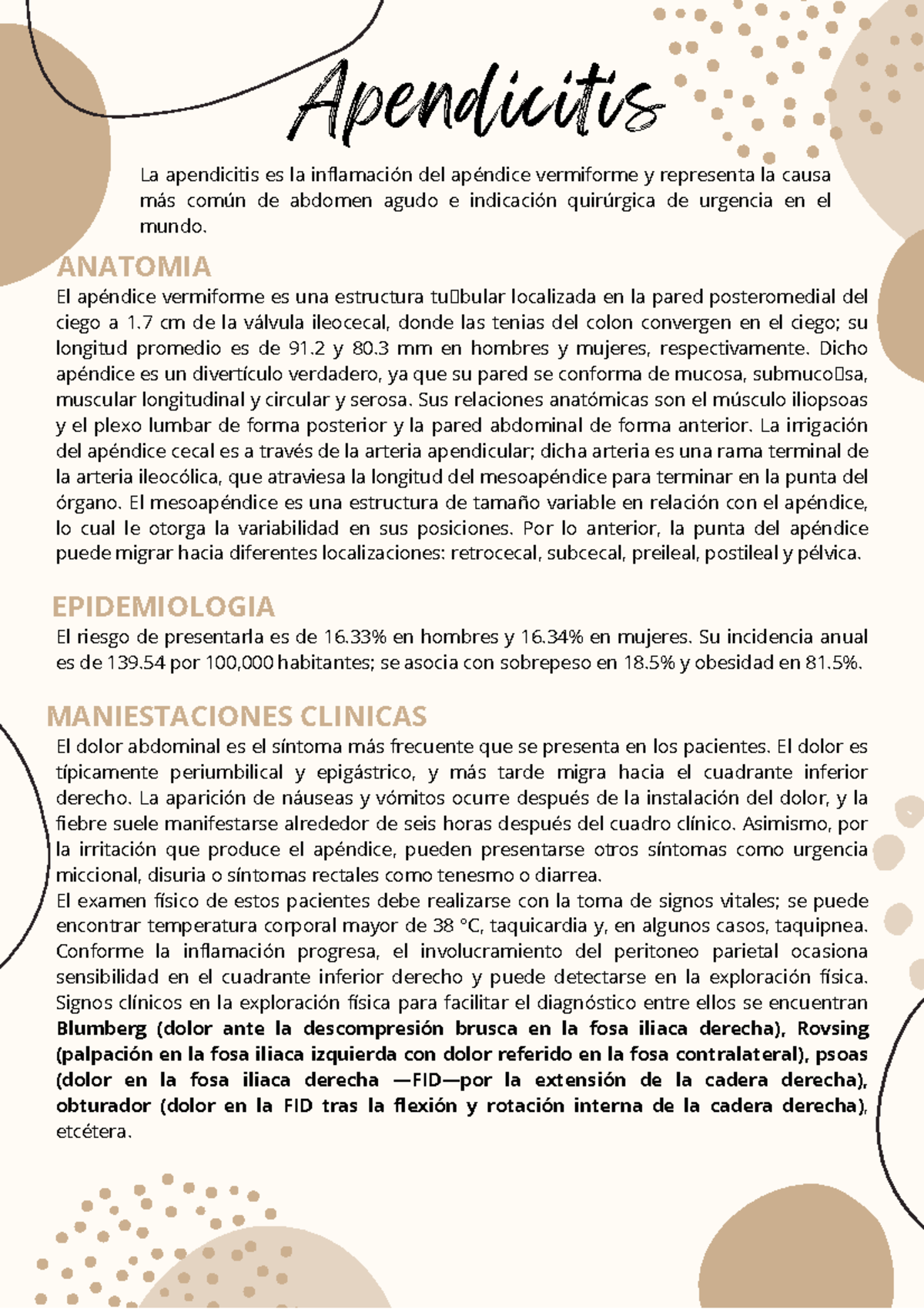 Apendicitis - ANATOMIA El apéndice vermiforme es una estructura tubular ...