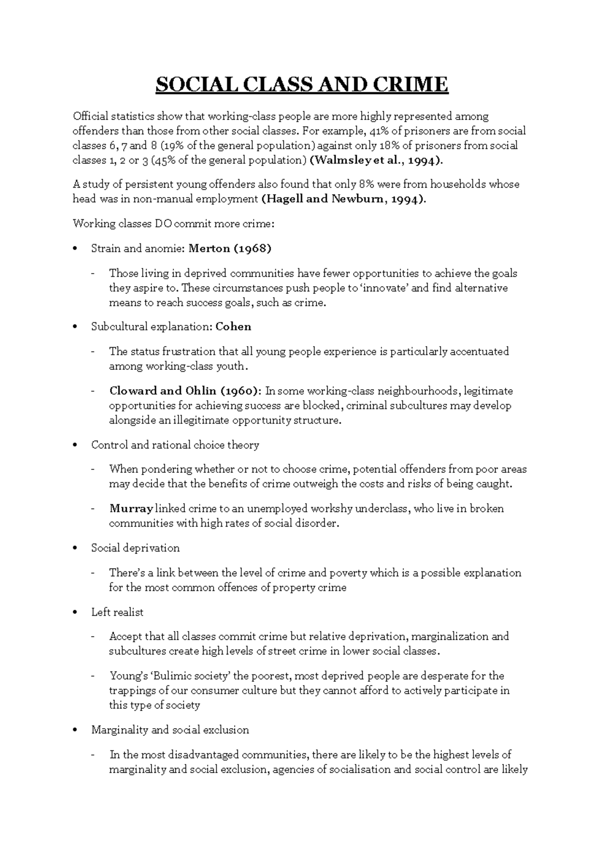 Social Class AND Crime - SOCIAL CLASS AND CRIME Official statistics ...