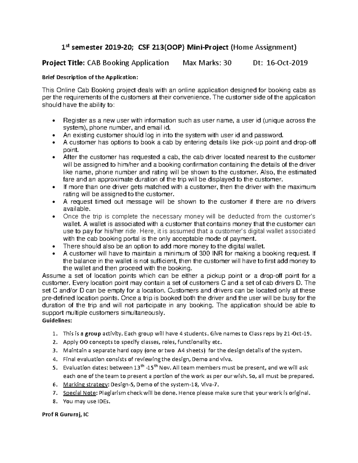 OOP Mini-Project (Assignment) - 1 st semester 2019-20; CSF 213(OOP ...