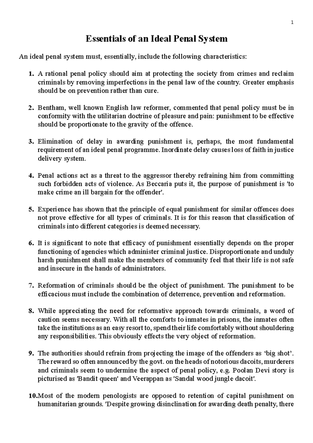 Essentials of an Ideal Penal System - A rational penal policy should ...