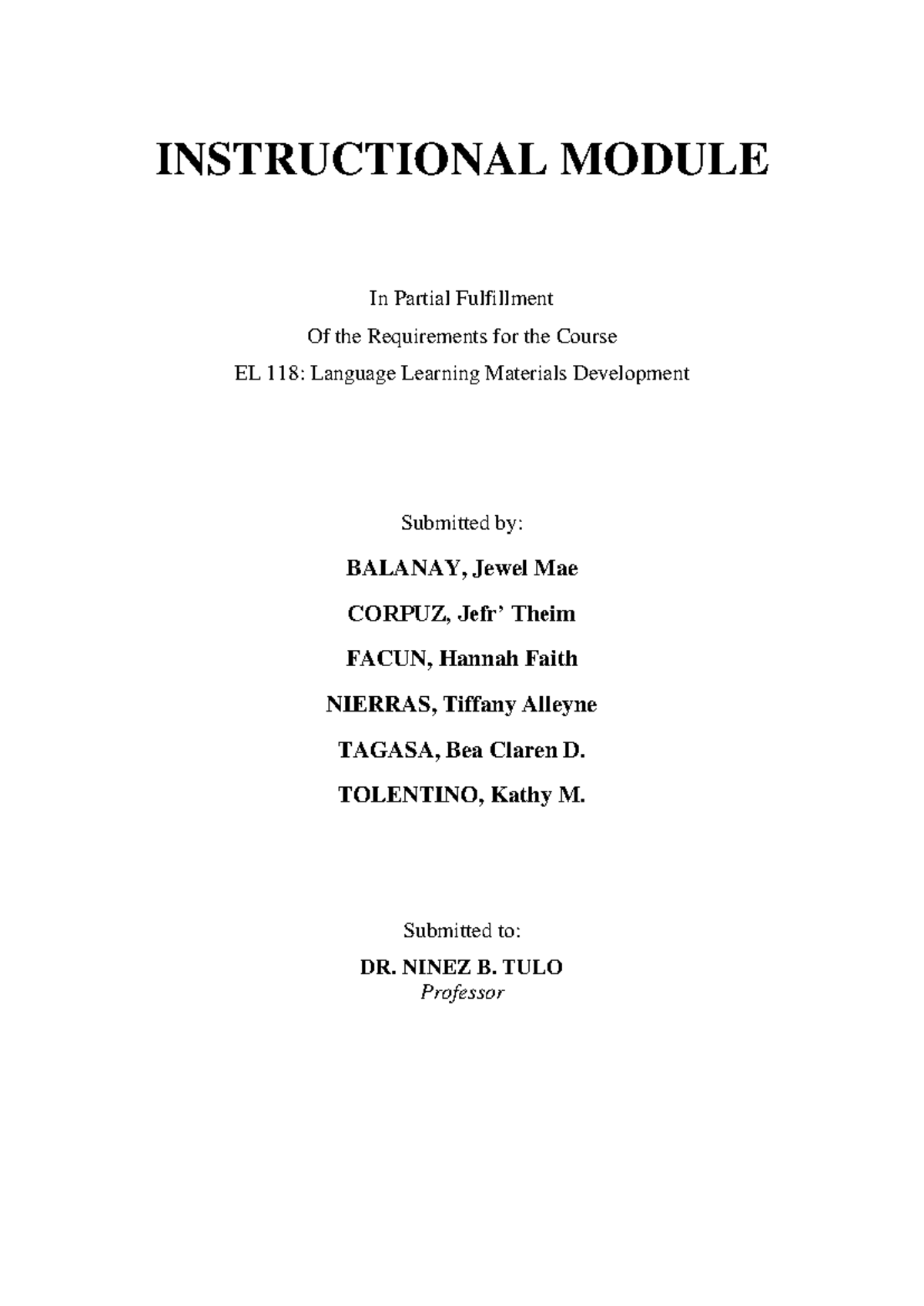 EL118- Module-2 - INSTRUCTIONAL MODULE In Partial Fulfillment Of the ...