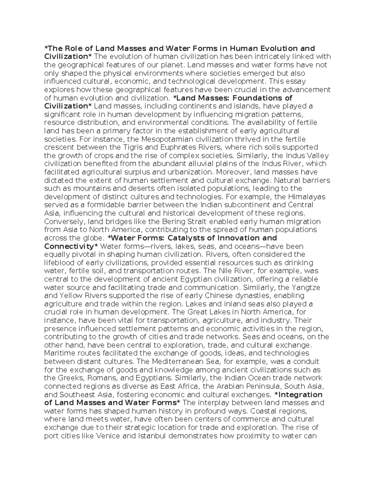 The Role of Land Masses and Water Forms in Human Evolution and ...