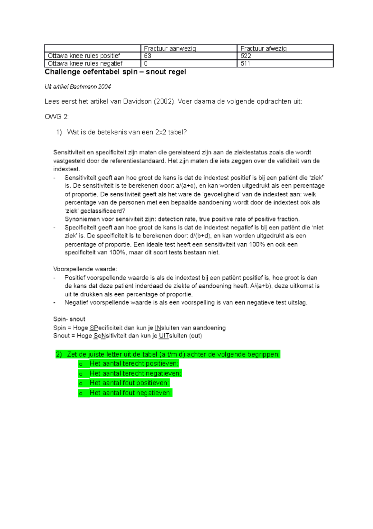 Challenge oefentabel spin snout regel student versie - Fractuur ...