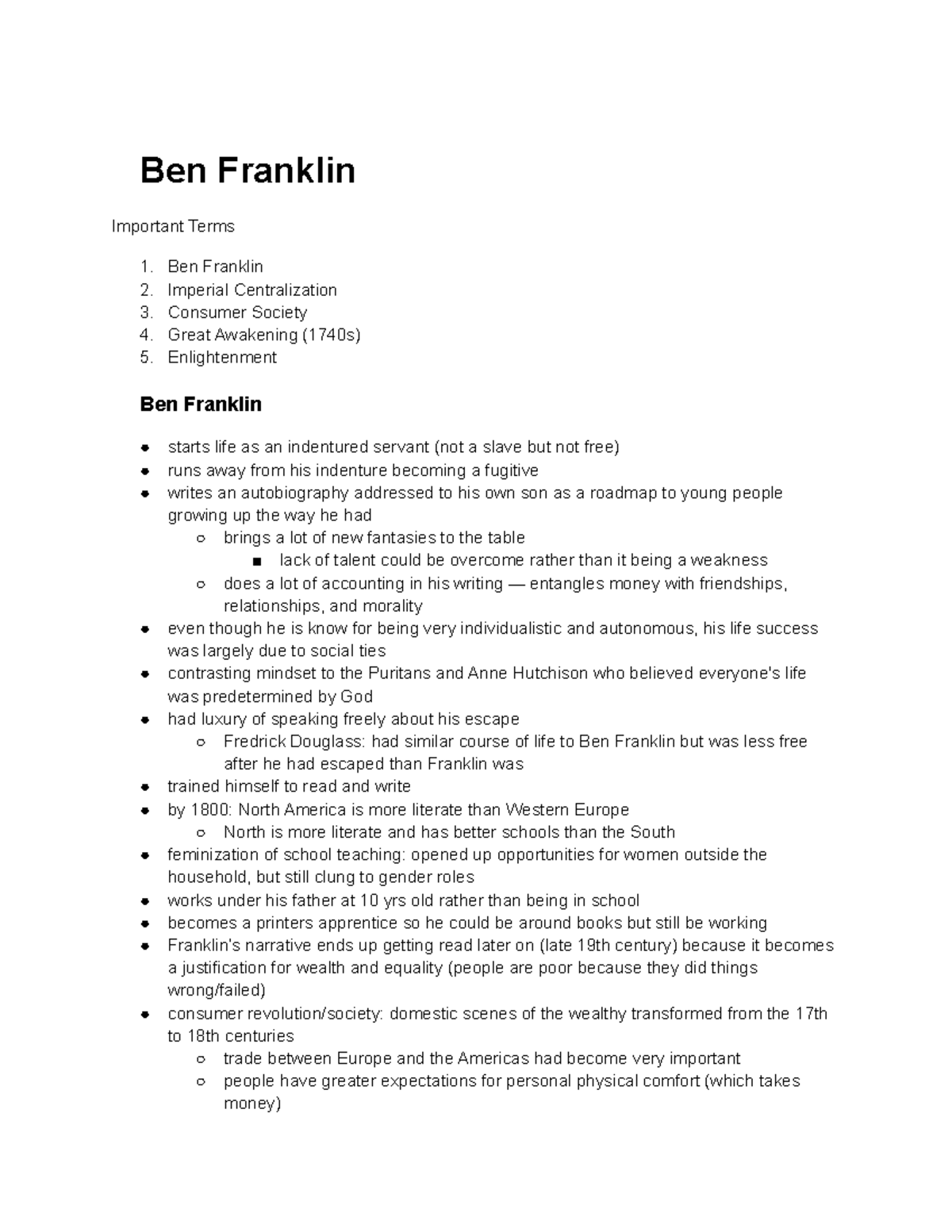 Ben Franklin - Dr. Daniel Rood - Ben Franklin Important Terms Ben ...