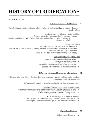 History of codification - Examen = QCM 1H30 45questions INTRODUCTION §1 ...