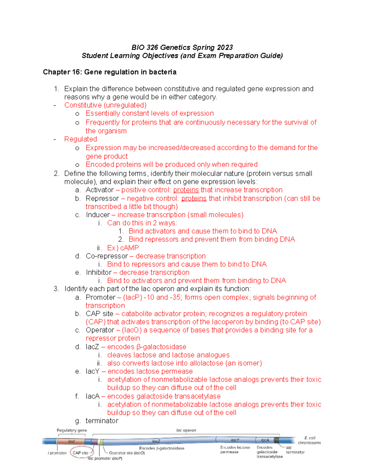Chapter 16 Learning Objective - BIO 326 Genetics Spring 2023 Student Learning Objectives (and ...