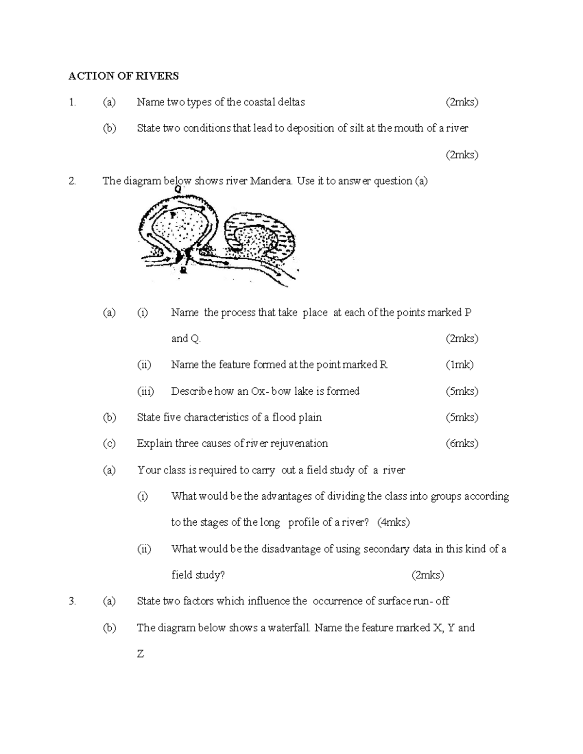 4 - Notes and assignments - ACTION OF RIVERS (a) Name two types of the ...
