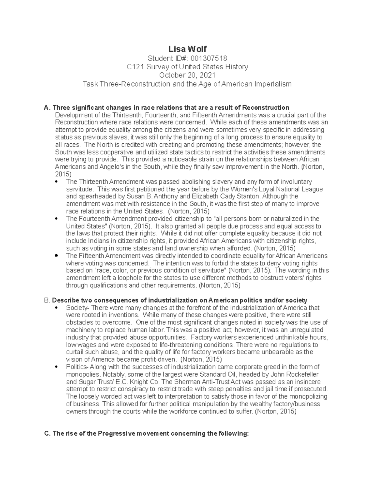C121 Task 3-Reconstruction and Age of Imperialism - Lisa Wolf Student ...