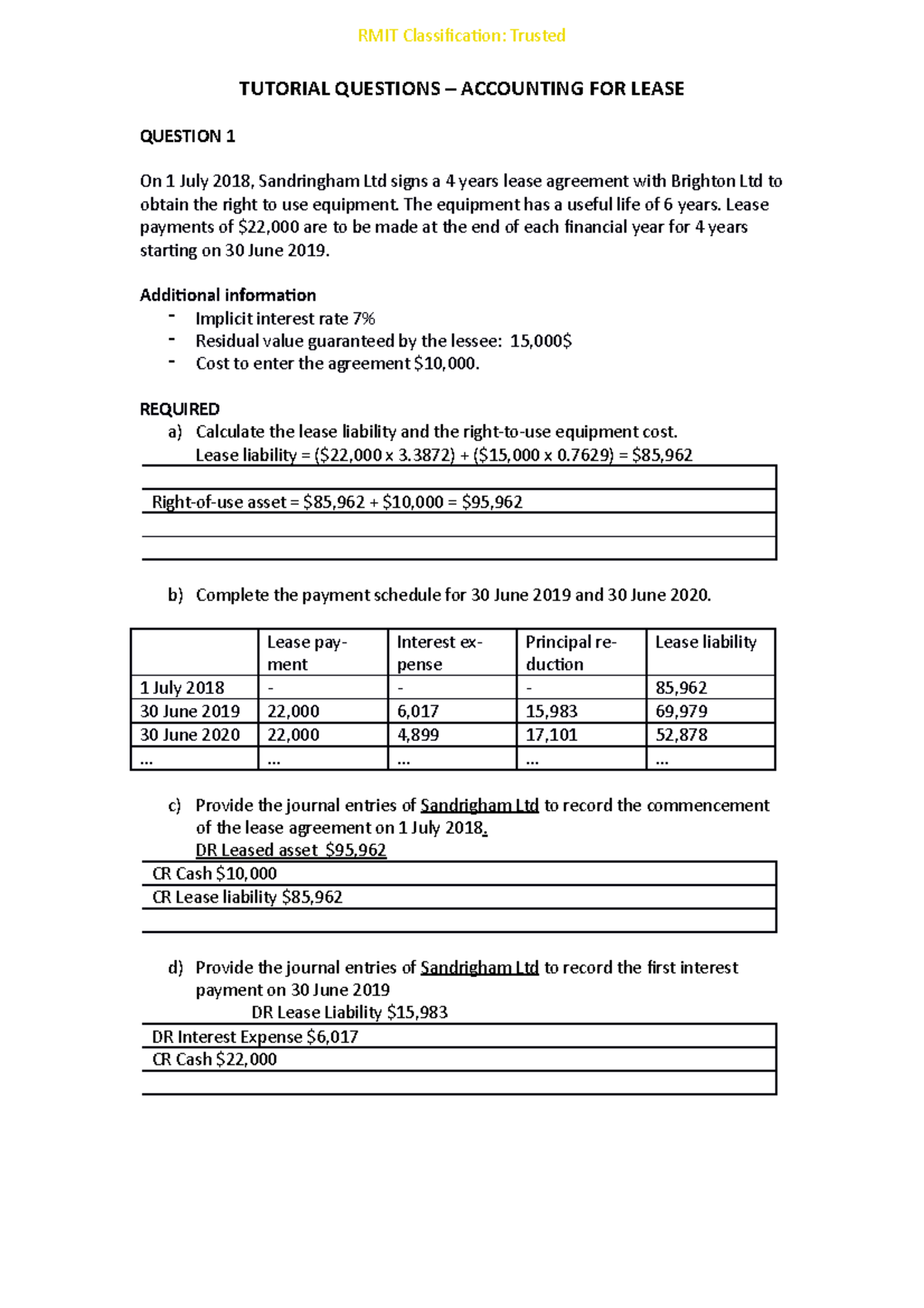 Topic 5 tutorial questions - TUTORIAL QUESTIONS – ACCOUNTING FOR LEASE ...