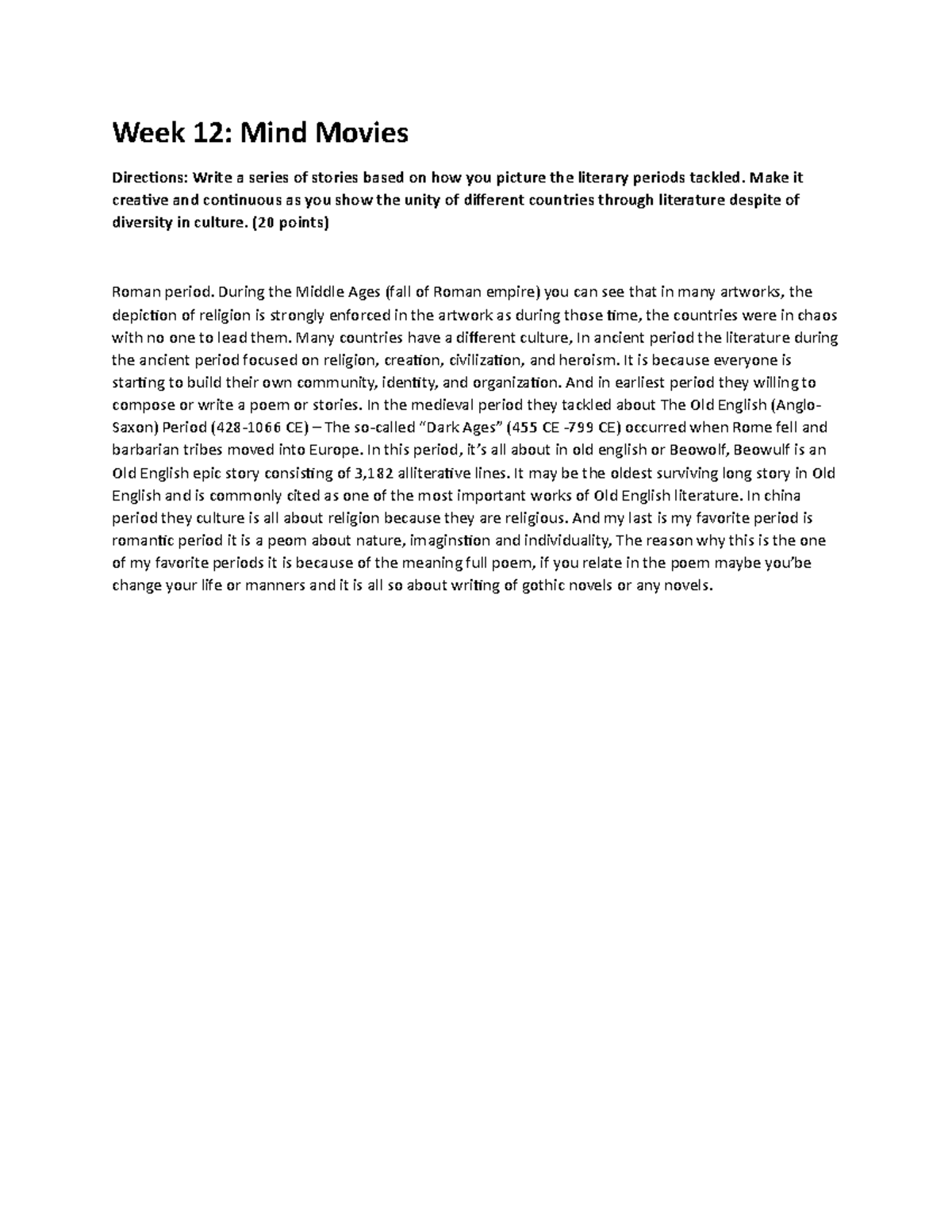 WEEK-12 MIND- Movies- Literature - Week 12: Mind Movies Directions ...