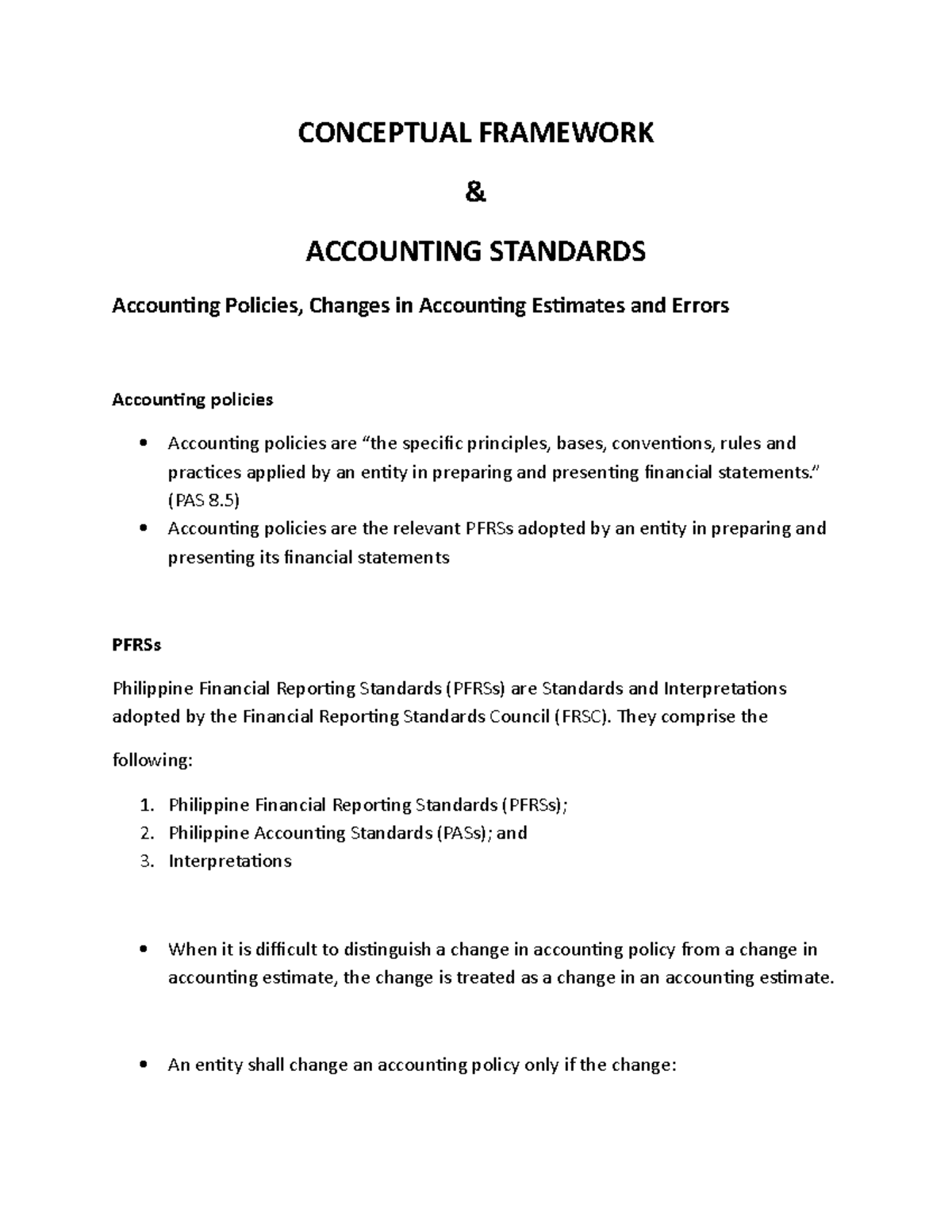 Conceptual Framework & Accounting Standards Accounting policies ...